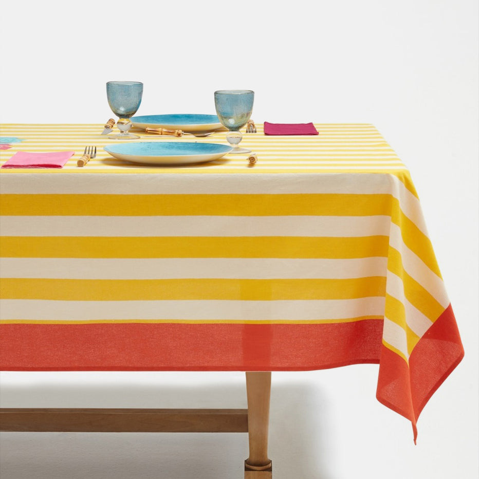 Nizam Stripes Sun Yellow Cotton Tablecloth by Lisa Corti – Collyer's ...